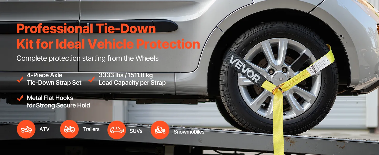 VEVOR Wheel Chock Tie-Down Kit for Trailers – 4x 3048mm Tire Straps ...