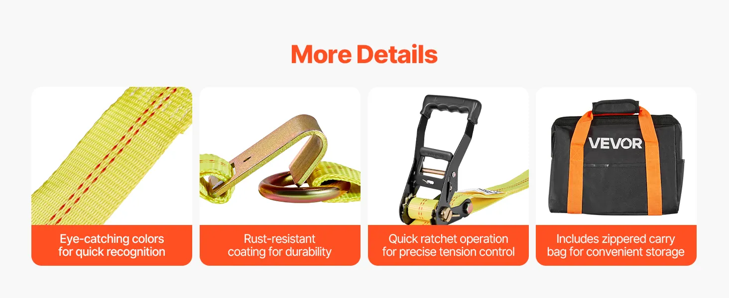 VEVOR Wheel Chock Tie-Down Kit with Flat Hooks, 3048mm Straps, 4540kg ...
