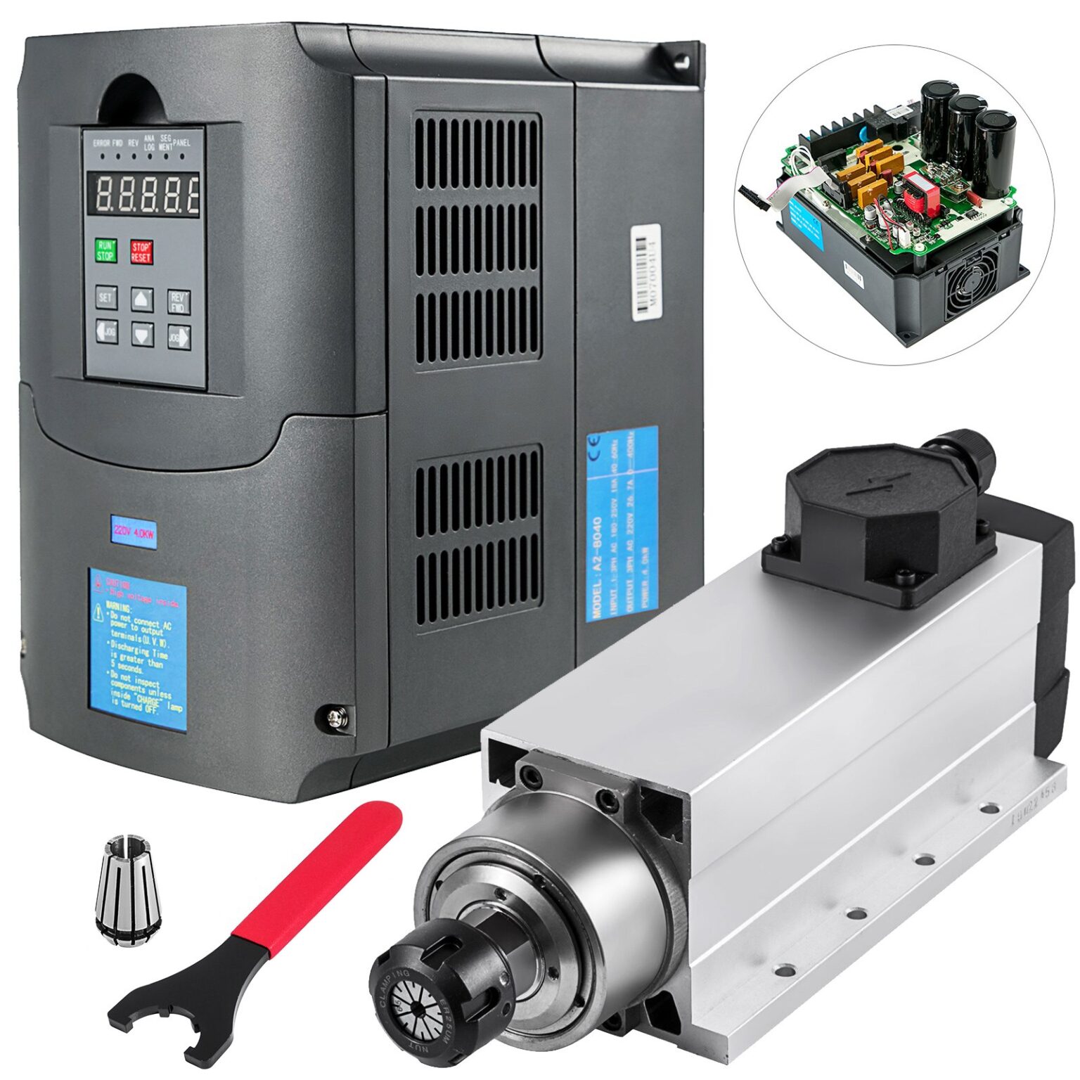 VEVOR 4kW ER25 Air-Cooled Spindle Motor Kit with 4kW VFD Inverter ...