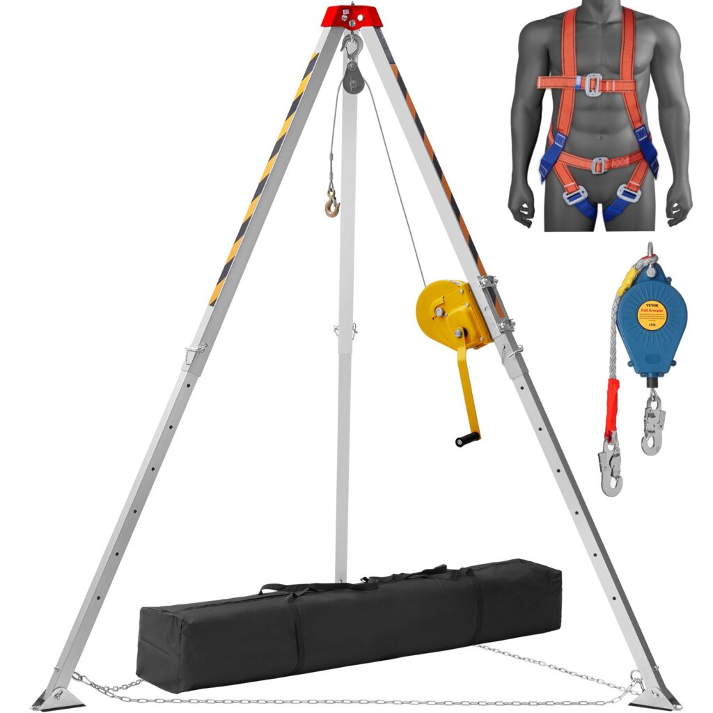 VEVOR Confined Space Rescue Tripod Kit with 816 kg Winch, 3 m Legs, 30 ...