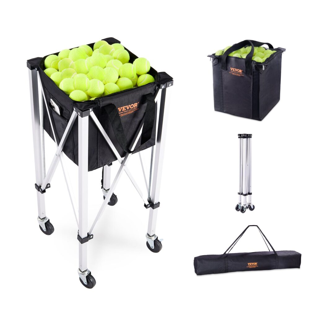 VEVOR Foldable Tennis Ball Hopper Cart with Wheels, Holds 180 Balls ...