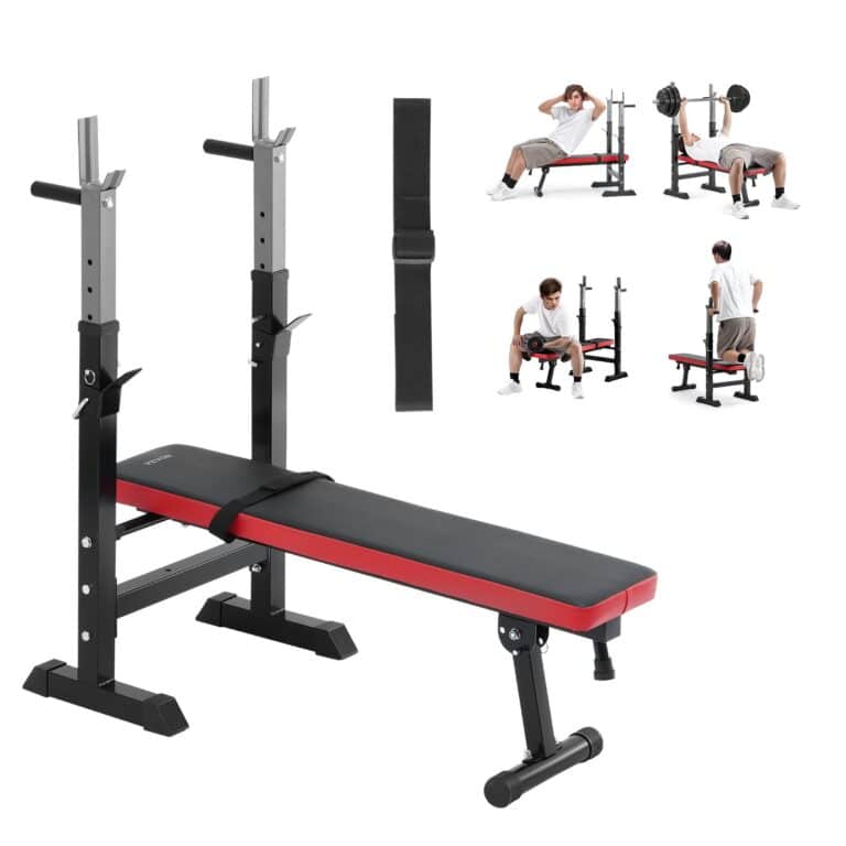 VEVOR Adjustable Weight Bench with Squat Rack, Foldable Full-Body Home ...