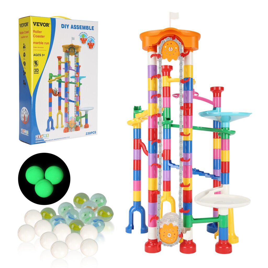 VEVOR 230-Piece Marble Run with Motorized Lift, 60 Marbles, Educational ...