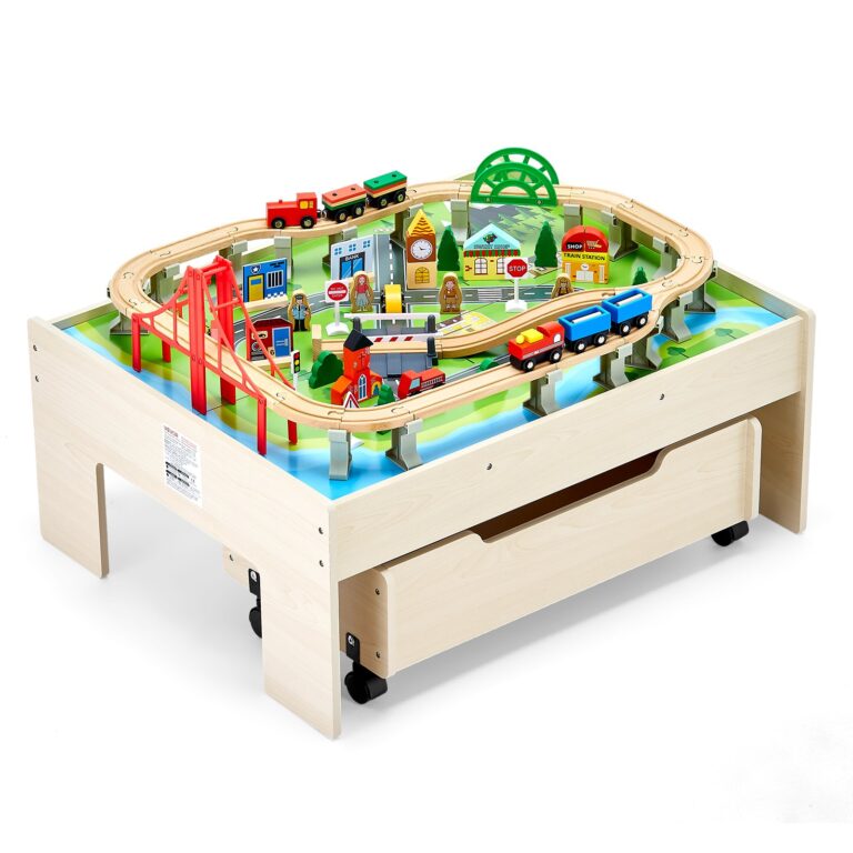 VEVOR Wooden Train Table for Kids with 100-Piece Play Set & Reversible ...