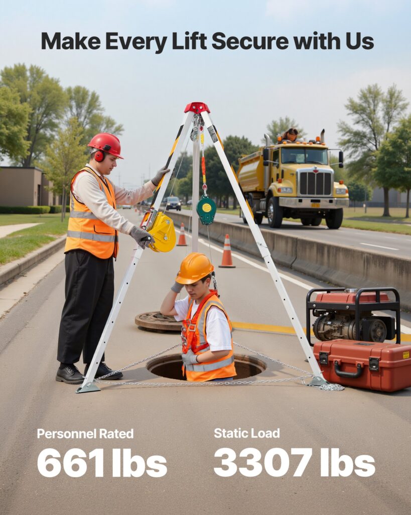 VEVOR Confined Space Rescue Tripod Kit, 816 kg Winch, 1.25 m Legs, 19.8 ...