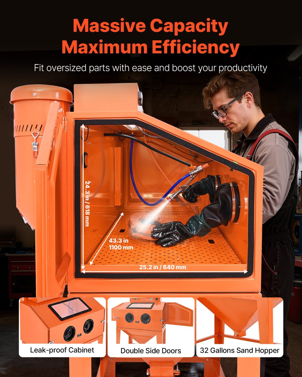 VEVOR 435L Steel Sandblasting Cabinet with 1200W Dust Collector, Dual ...