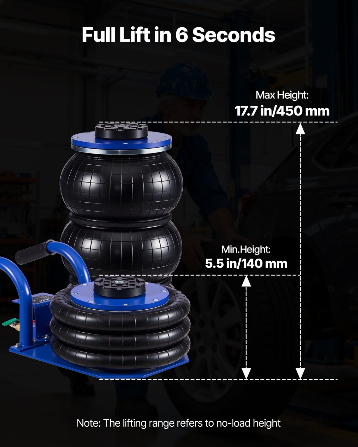 VEVOR 3-Ton Pneumatic Triple Bag Air Jack, Lifts 140–450 mm in 1–6s ...