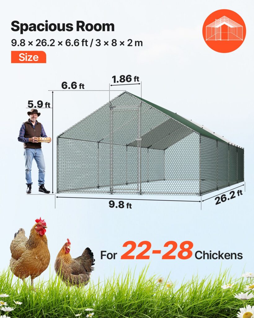 VEVOR Large Metal Chicken Coop 3x8x2 m with Roof & Lock, Weatherproof ...