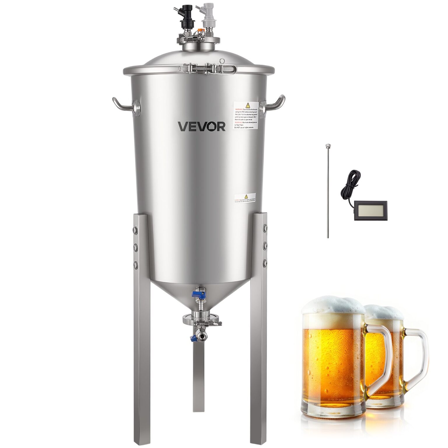 VEVOR 30L Stainless Steel Conical Fermenter with Thermometer ...