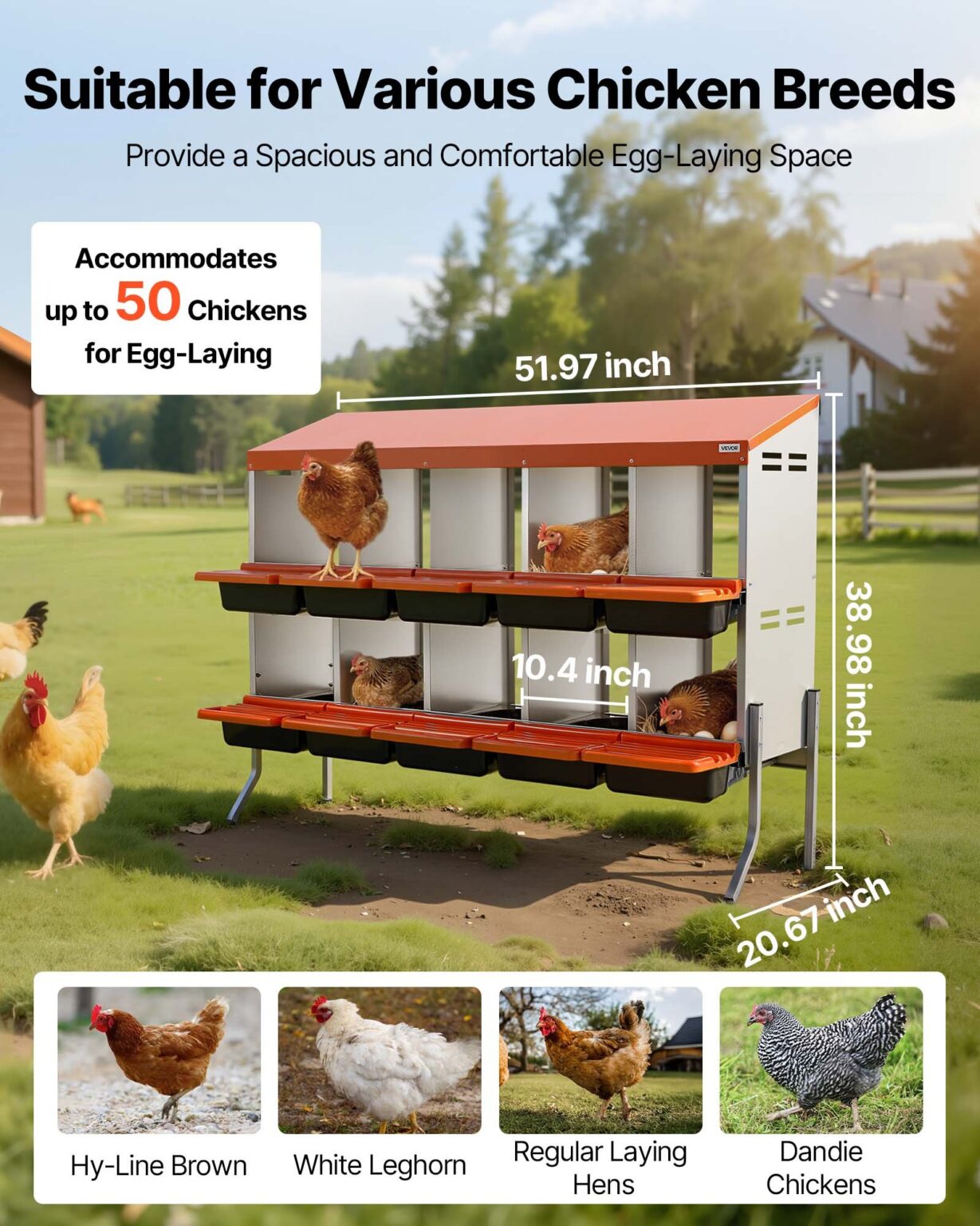 VEVOR Chicken Nesting Boxes with 10 Compartments, Roll Away Design ...