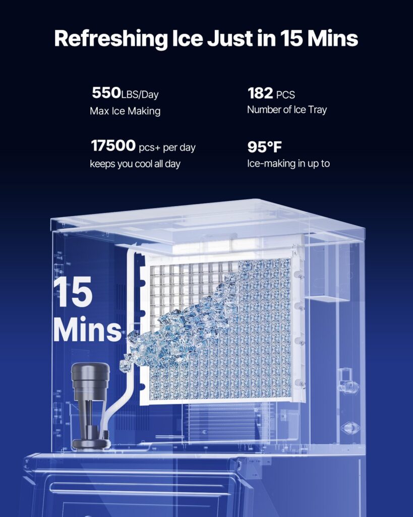 VEVOR Commercial Ice Maker 250kg/24h with 136kg Storage Bin, Self ...