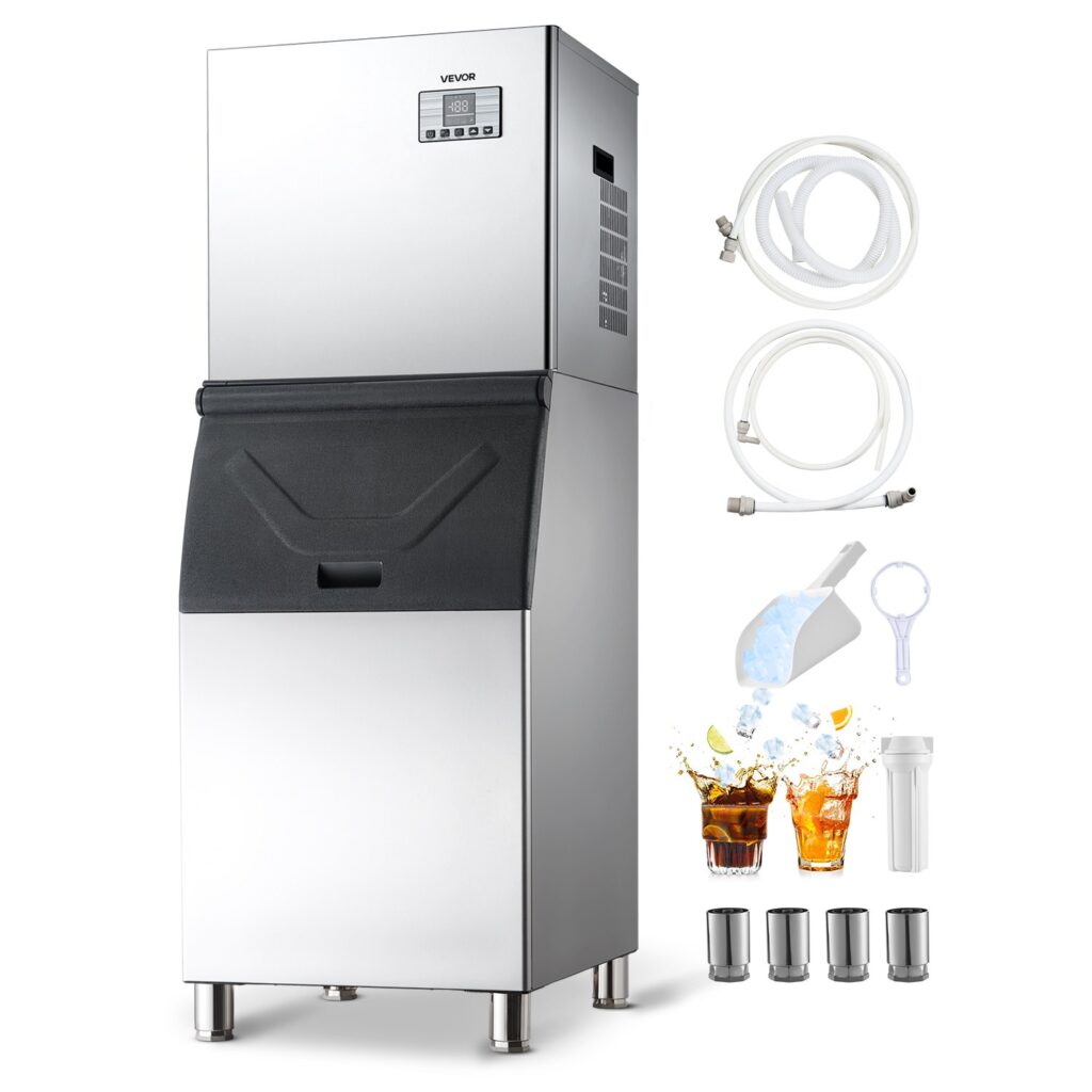 VEVOR Commercial Ice Maker 250kg/24h with 136kg Storage Bin, Self ...