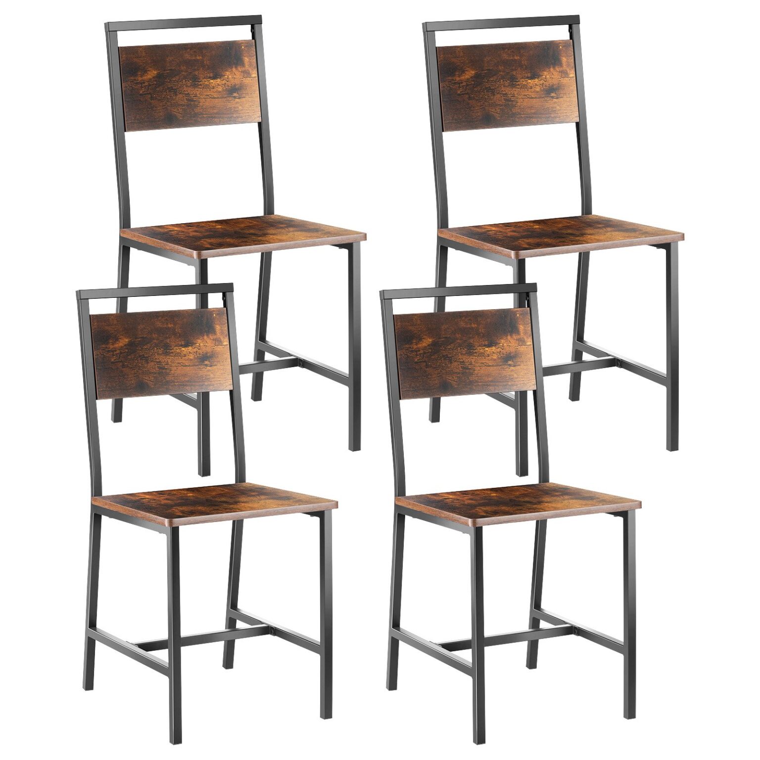 VEVOR Set of 4 Dining Chairs – Rustic Brown & Black Metal Frame ...