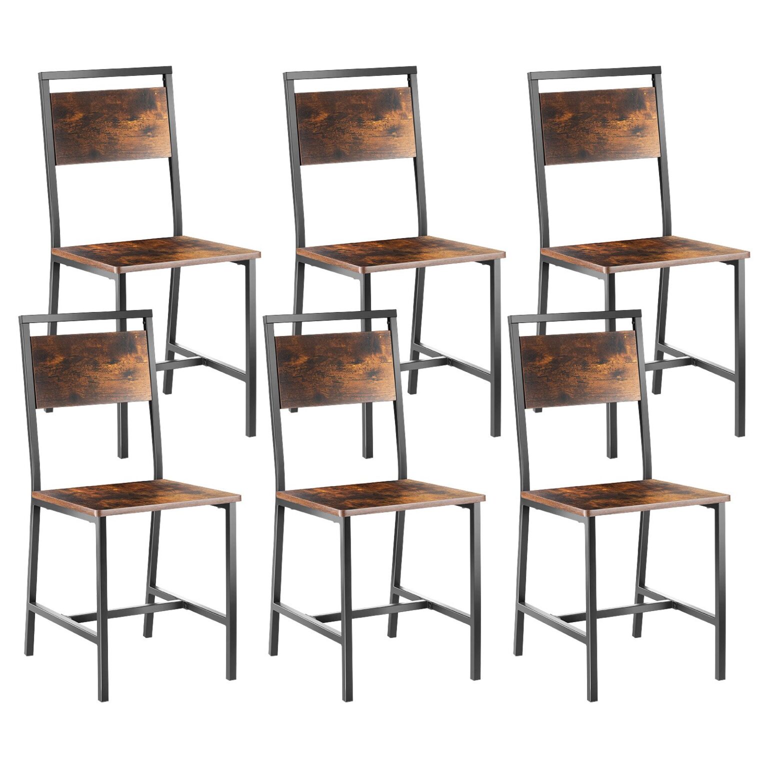 VEVOR Set of 6 Modern Farmhouse Dining Chairs, Rustic Brown MDF Seat ...