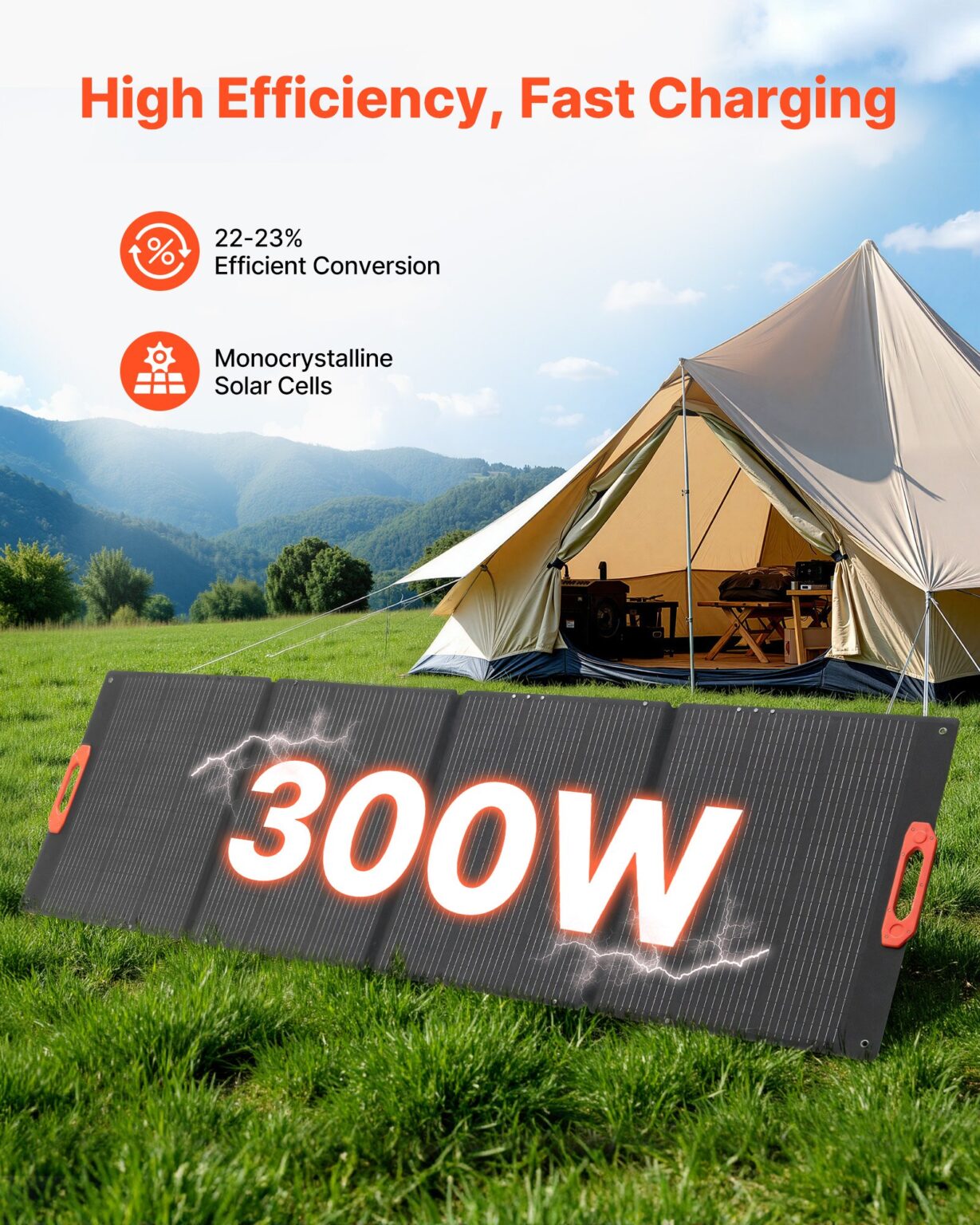 VEVOR 300W Foldable Monocrystalline Solar Panel, 23% Efficiency, MC4 ...