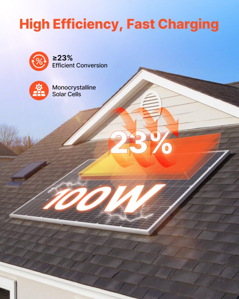 VEVOR 100W Monocrystalline Solar Panel, 23% Efficient PV Module with ...