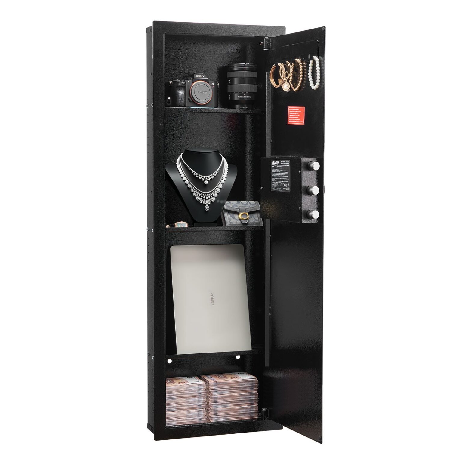 VEVOR 4-Tier Wall Mounted Hidden Safe with Password & Key, Carbon Steel ...