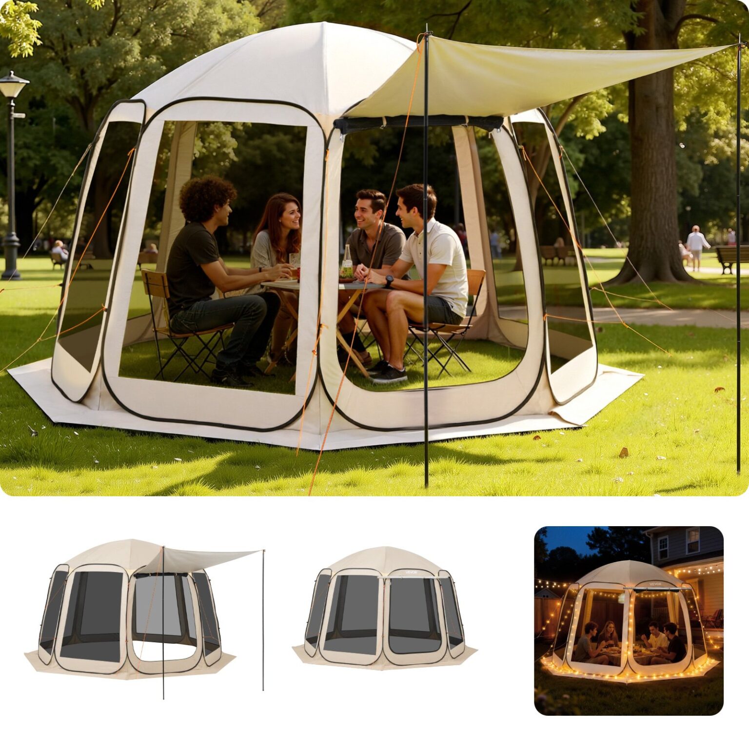 VEVOR 12-Person Pop Up Screen House Tent 366x338x230 cm with Awning ...