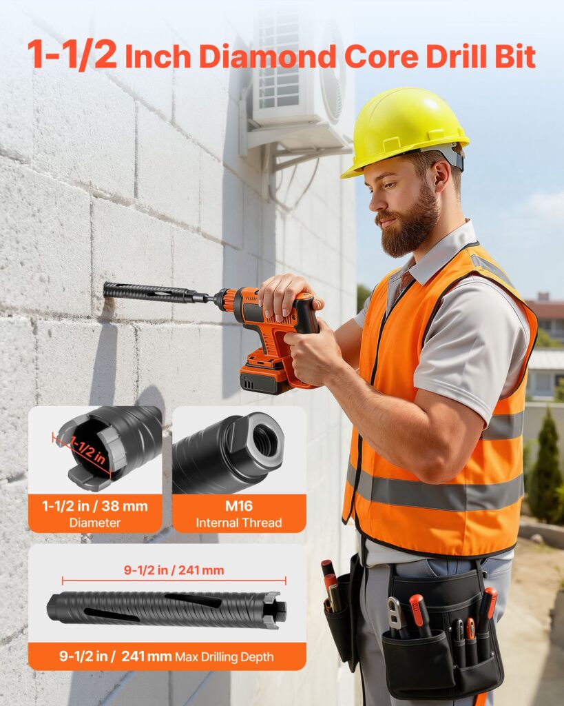 VEVOR 38mm Diamond Core Drill Bit Set, 241mm Depth, M16 Thread, with ...