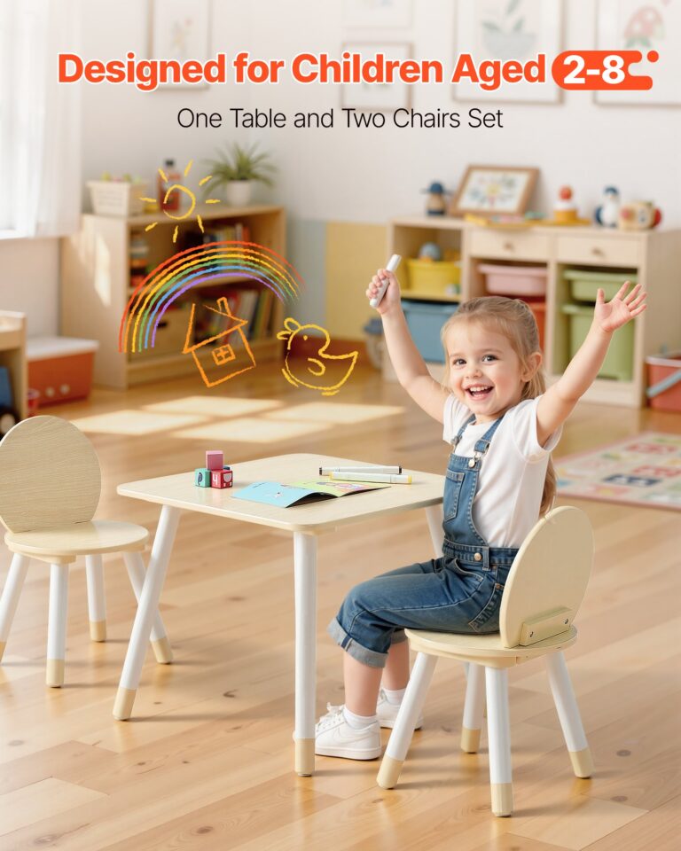 VEVOR Kids Table & 2 Chairs Set, Wooden Toddler Furniture with Rounded ...