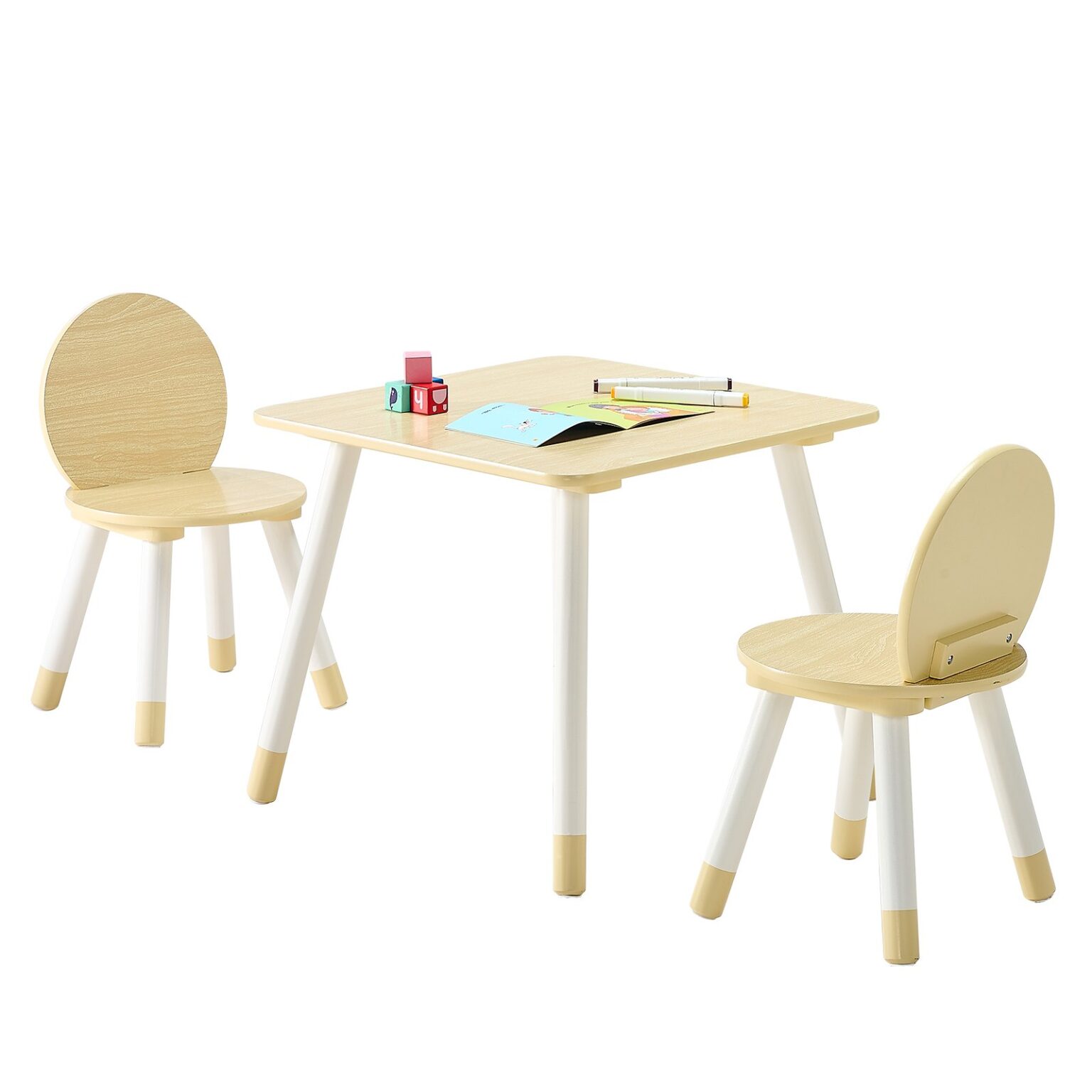 VEVOR Kids Table & 2 Chairs Set, Wooden Toddler Furniture with Rounded ...