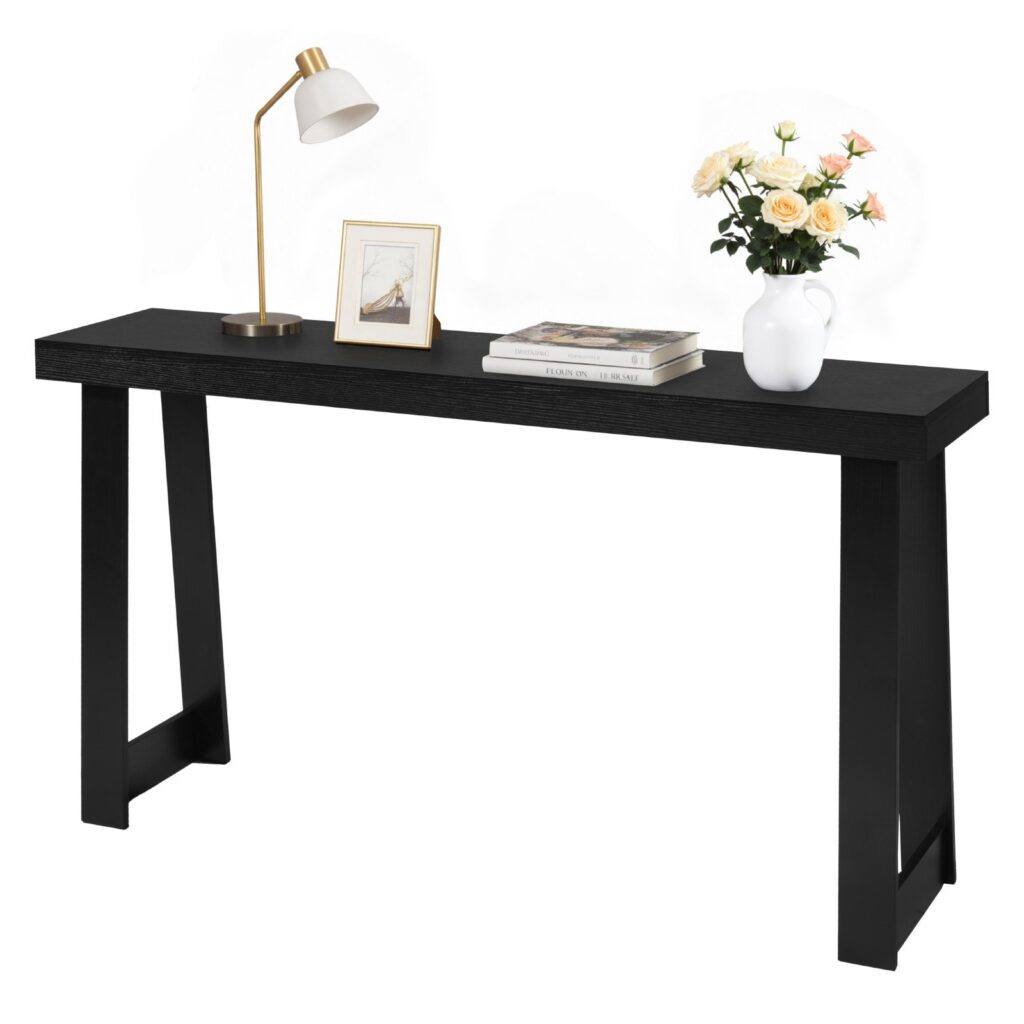 VEVOR 140 cm Black Console Table – Narrow Wooden Sofa Table with Shelf ...