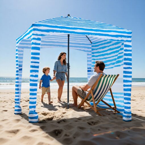 VEVOR 1.83×1.83 m Beach Cabana Tent with Side Wall, UPF 50+ Sun Shelter ...