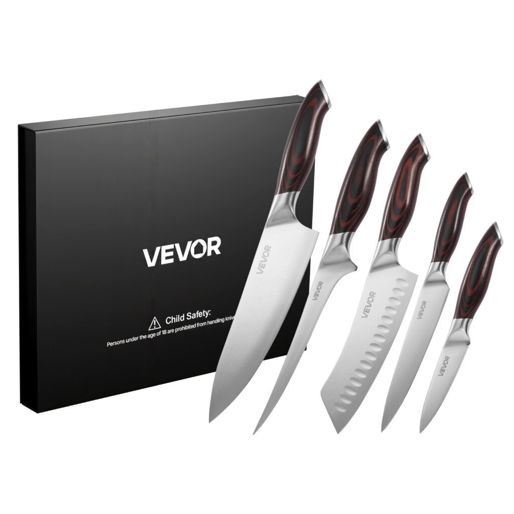 VEVOR 5-Piece Knife Set, High-Carbon Stainless Steel, Razor Sharp ...