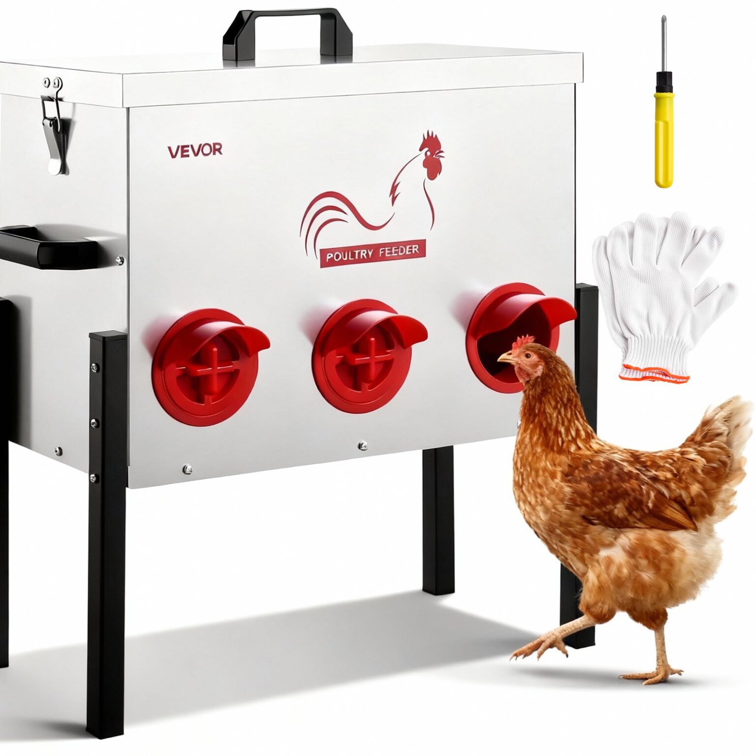 VEVOR Automatic Chicken Feeder, 13.6 kg, 6-Port No-Waste Gravity Feeder ...