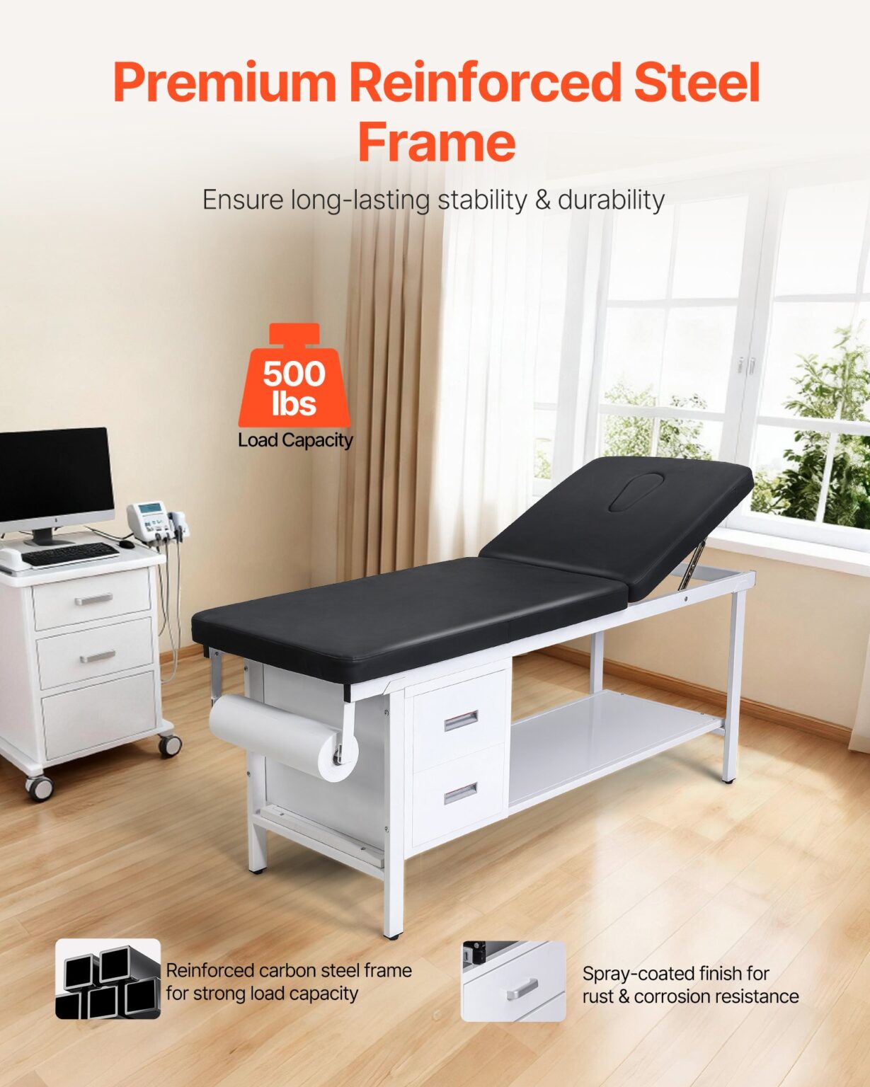VEVOR Medical Exam Table with Adjustable Backrest, Drawers, Shelf ...