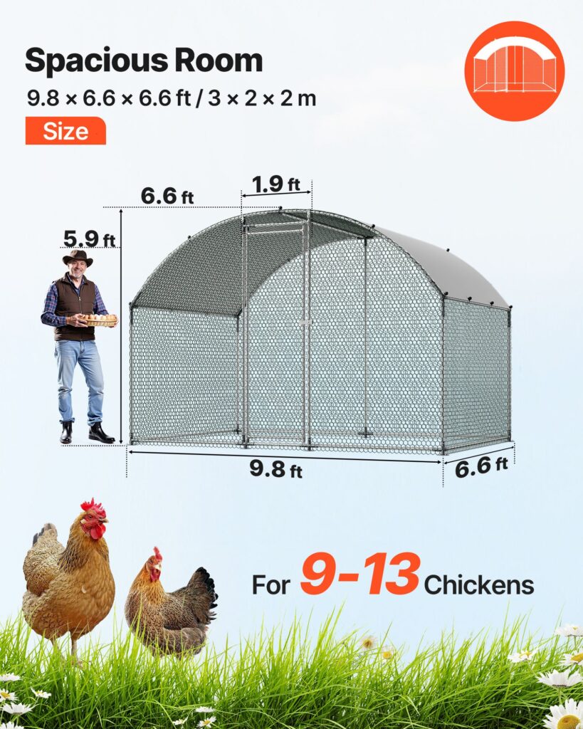 VEVOR Large Walk-in Metal Chicken Coop 3x2x2m with Roof Cover ...