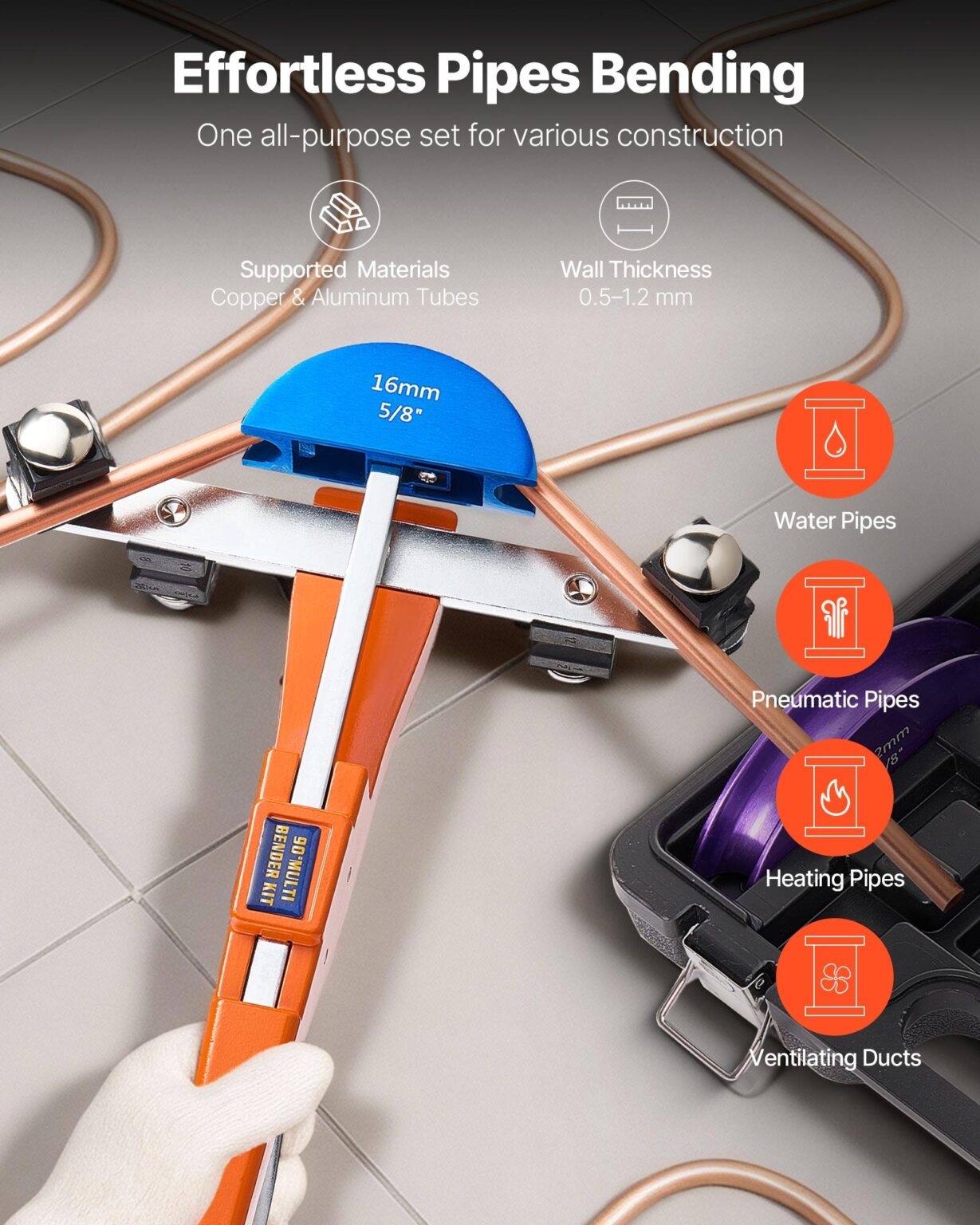 VEVOR Tube Bender Kit 6–22 mm, Ratcheting Pipe Bending Tool with 7 ...