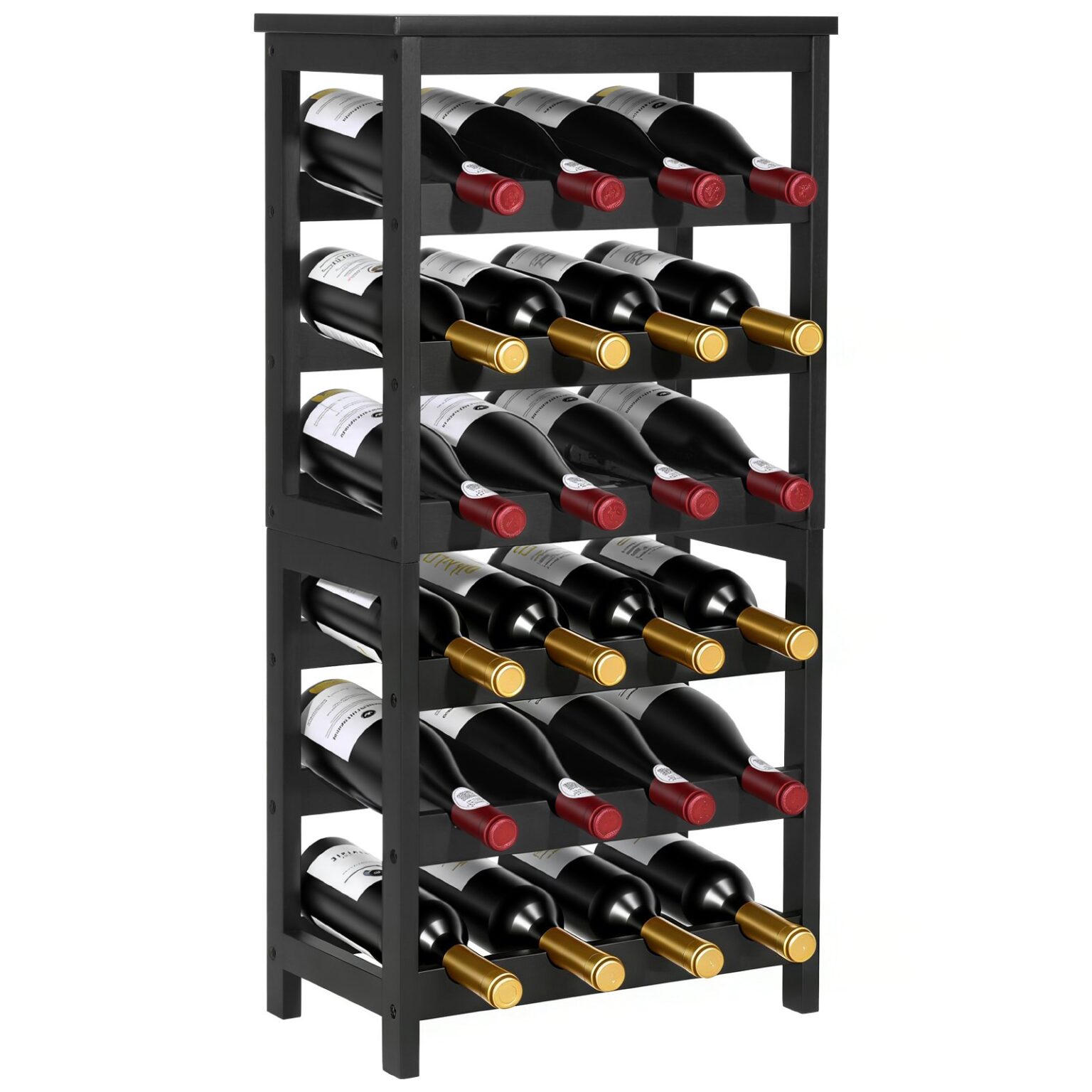 VEVOR 24-Bottle Bamboo Wine Rack, 6-Tier Detachable Floor Shelf with ...