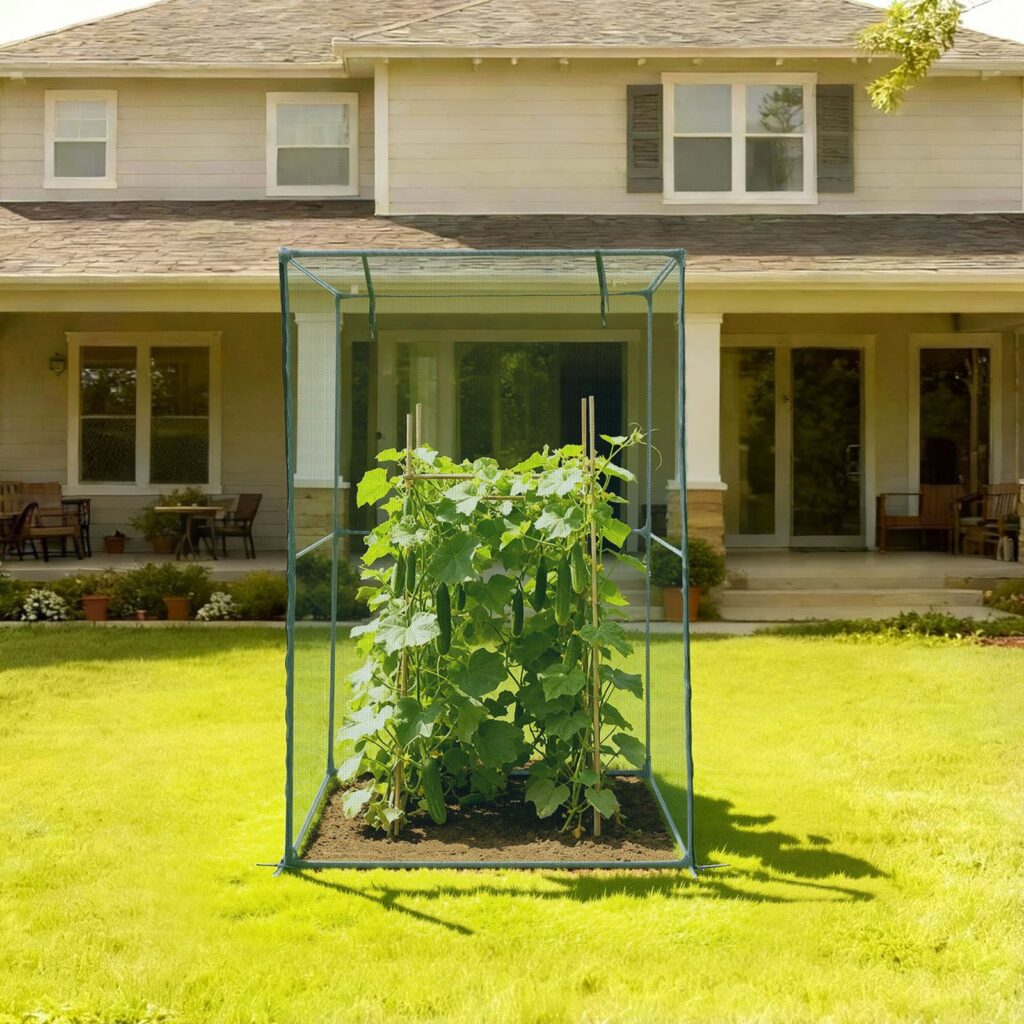 VEVOR 1.2×1.2×1.8m Plant Protection Cage with Zipper Door – Wind ...