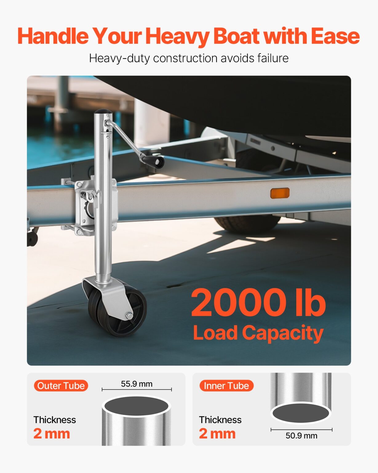 VEVOR Heavy Duty Swivel Trailer Jack with Dual PP Wheels, 907 kg Load ...