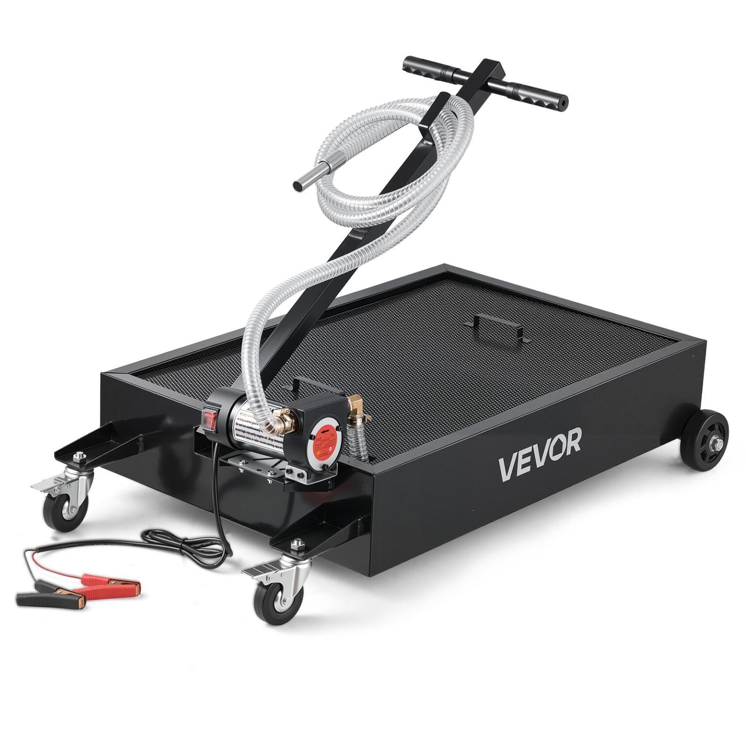 VEVOR 56.8L Low Profile Rolling Oil Drain Pan with 12V Electric Pump, 2 ...