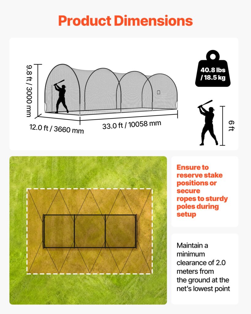 VEVOR Portable Baseball & Softball Batting Cage 10058x3660x3000mm, 4 ...
