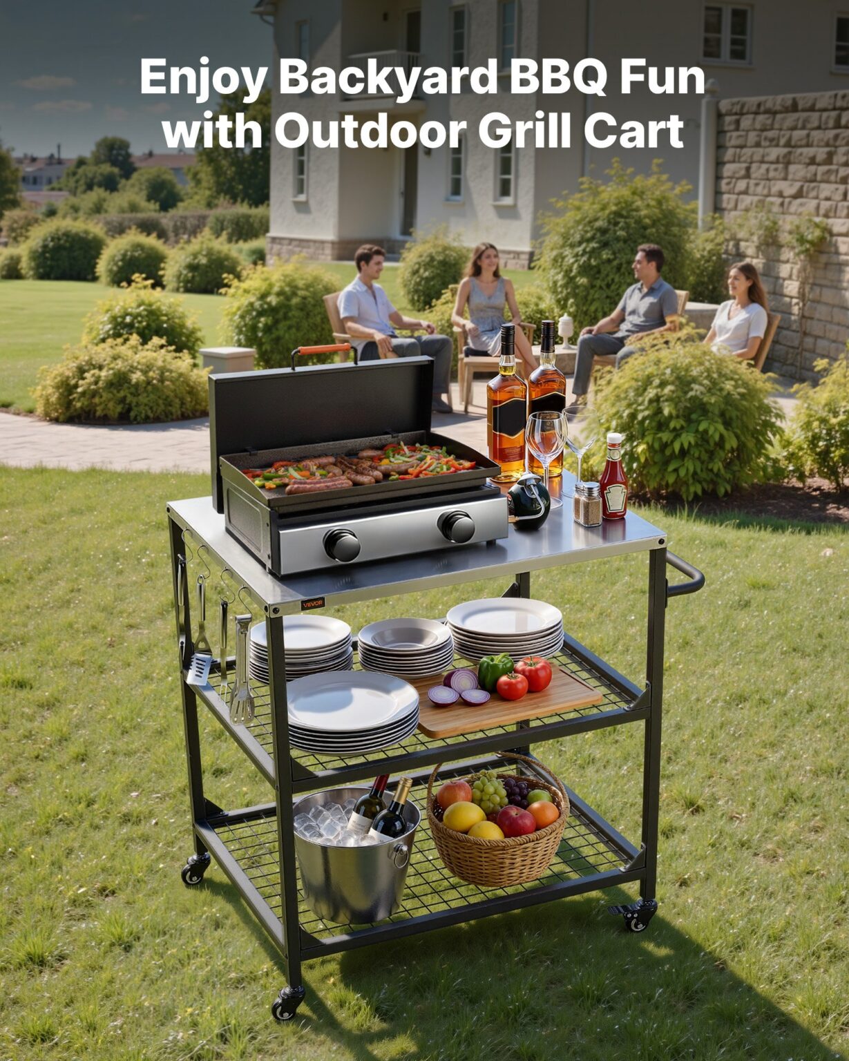 VEVOR Outdoor Grill Cart 800x610mm Stainless Steel Table with Wheels ...