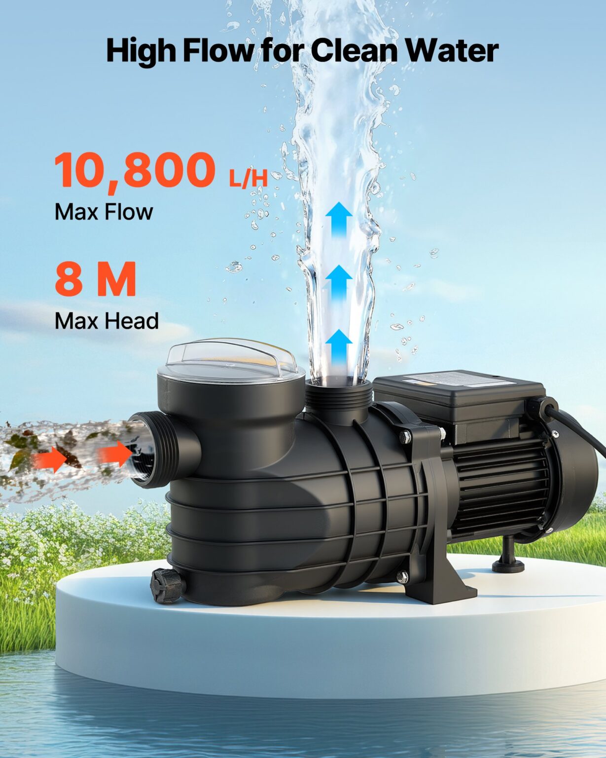 VEVOR 180W Above Ground Pool Pump with Filter Basket, 10,800 L/h Flow ...