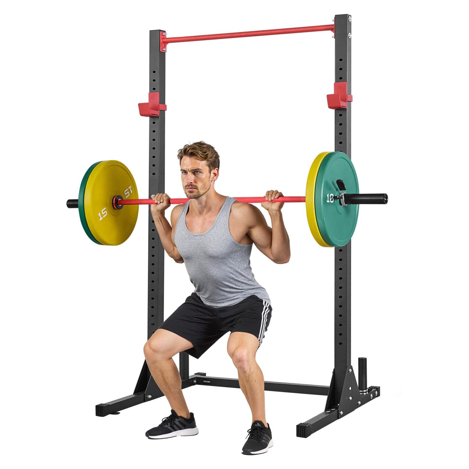 VEVOR Power Cage Squat Rack – 28-Level Adjustable J-Hooks, Pull-Up ...
