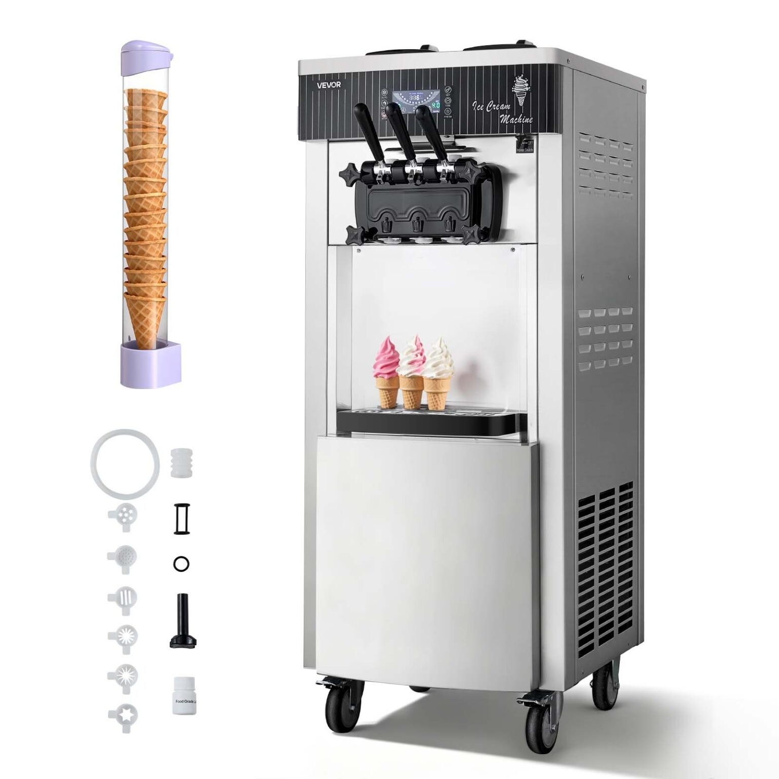 VEVOR Commercial Soft Serve Ice Cream Machine 20–28 L/h, 2200 W, 3 ...
