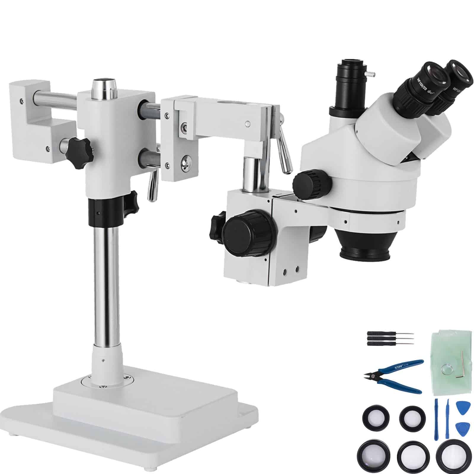 VEVOR 3.5X-90X Trinocular Stereo Zoom Microscope with Dual Arm Boom ...