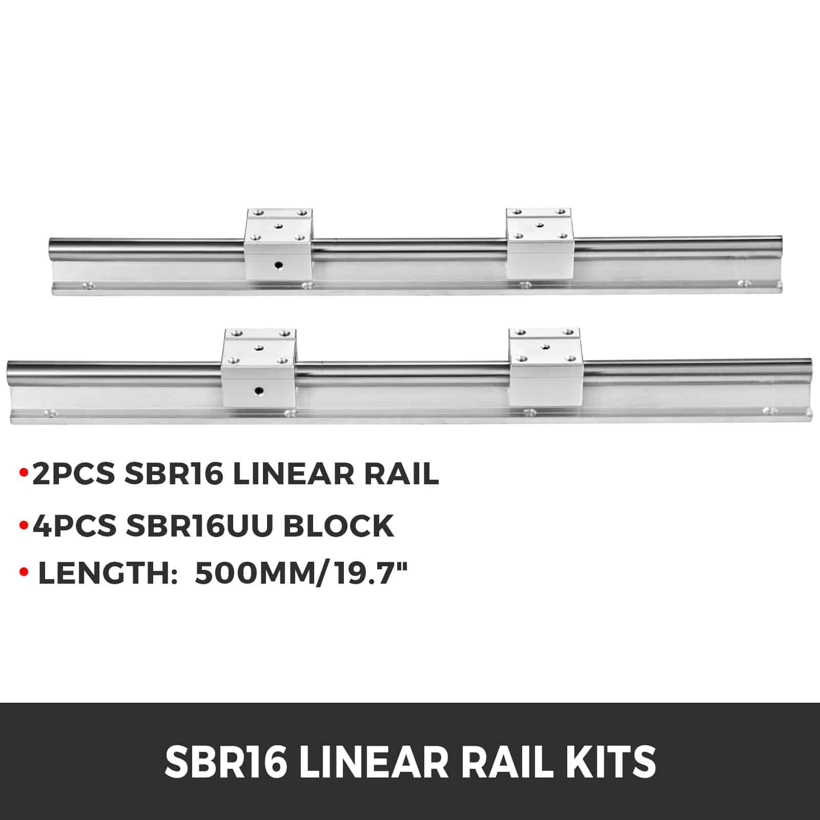 VEVOR 500mm SBR16 Linear Rail Kit – 2 Rails & 4 SBR16UU Blocks for CNC ...