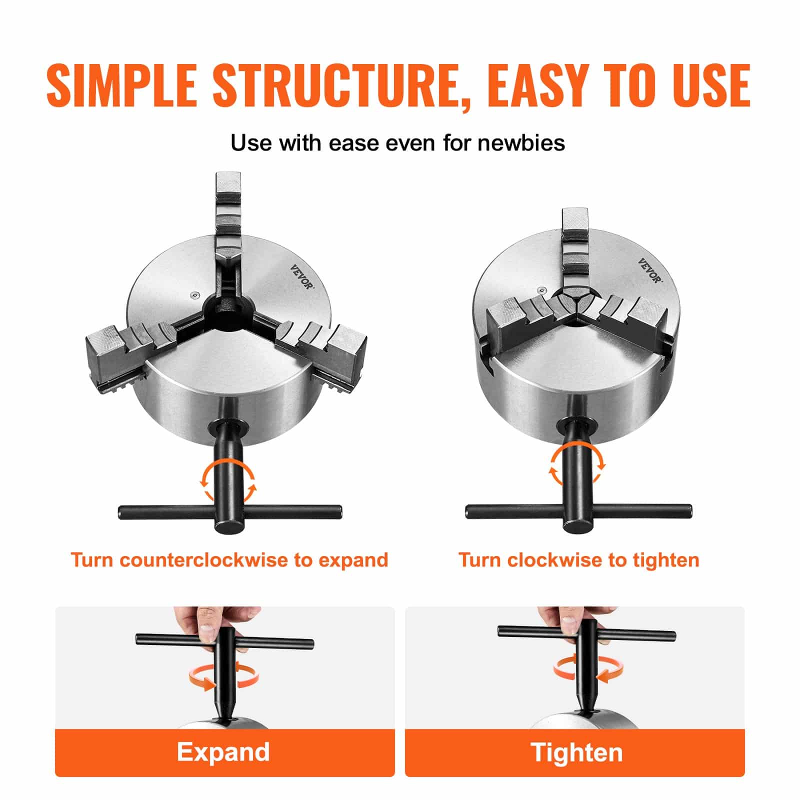 VEVOR 160 mm 3-Jaw Self-Centering Lathe Chuck with Reversible Jaws & T ...