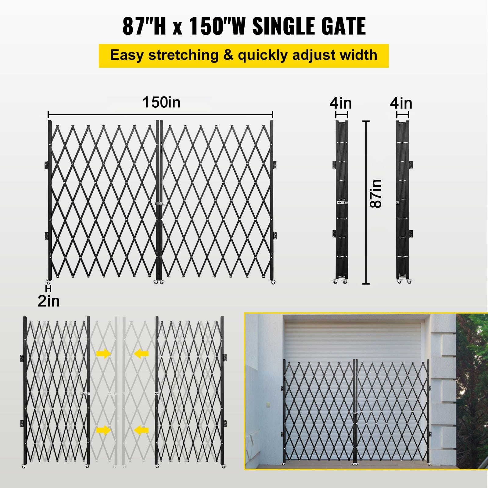 VEVOR Folding Steel Security Gate 382×214 cm, Double Scissor Gate with ...