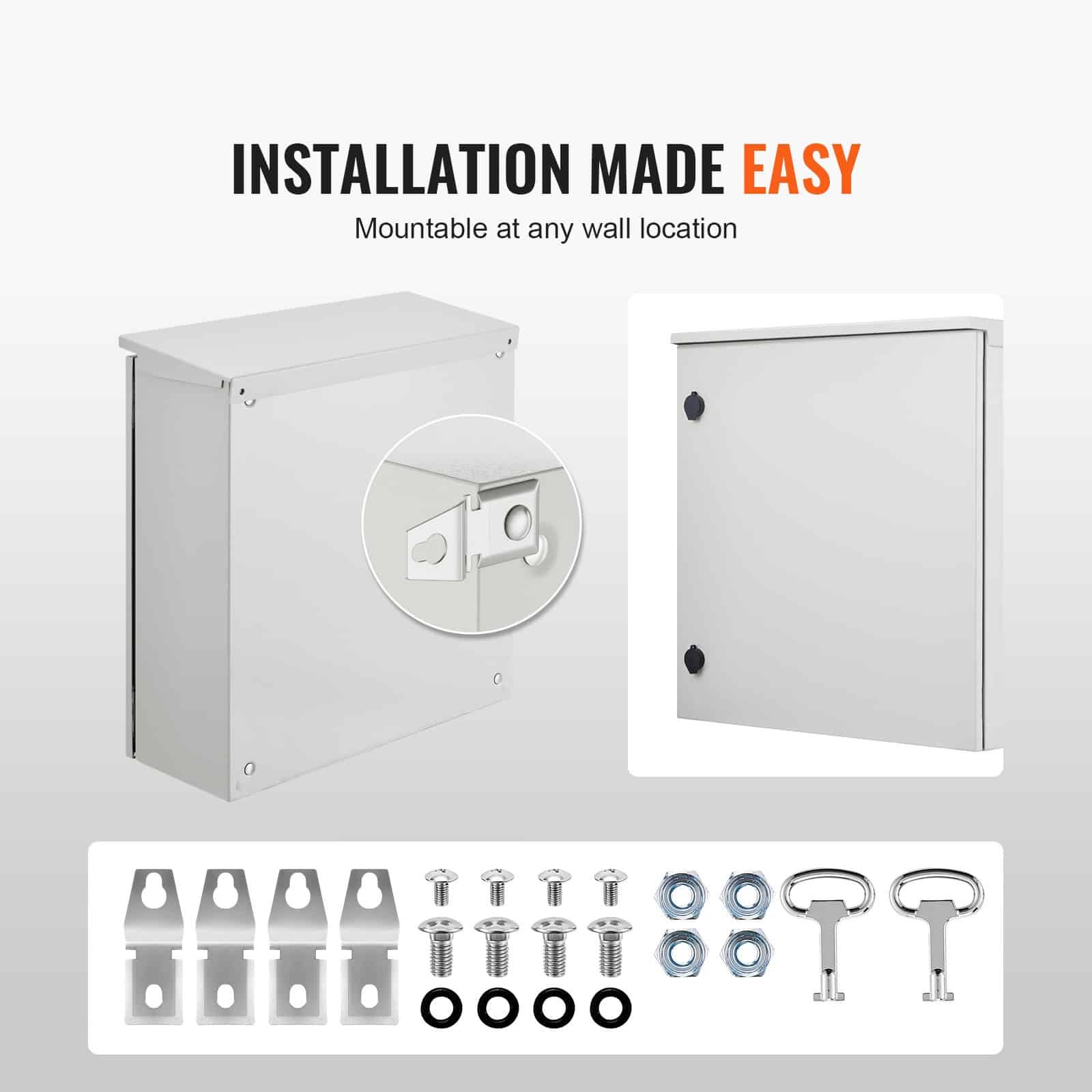 VEVOR IP65 Electrical Steel Enclosure Box 60x60x20 cm, Outdoor NEMA 4 ...