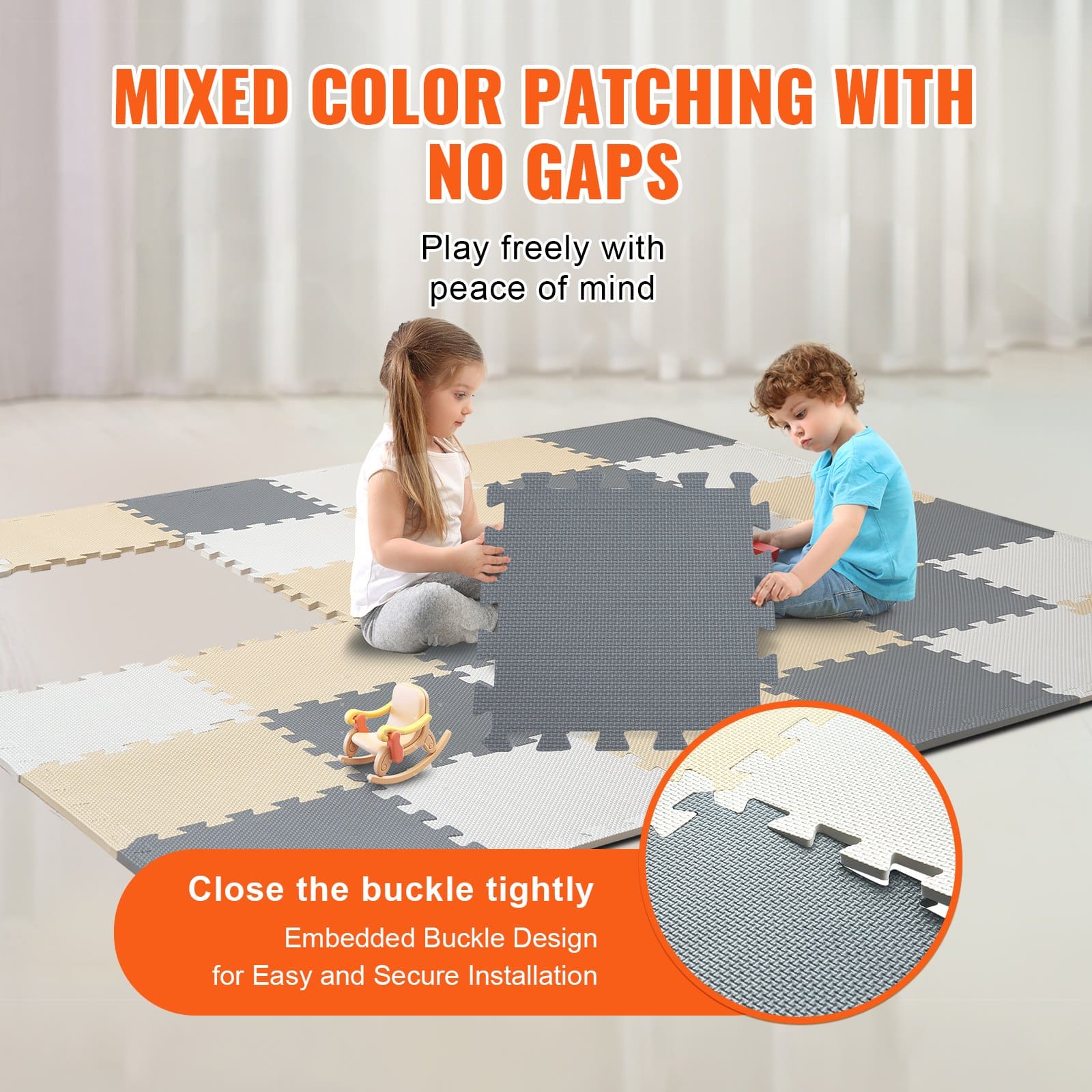 VEVOR Kids Foam Play Mat 91x91cm, 1cm Thick, 36 Interlocking EVA Tiles ...