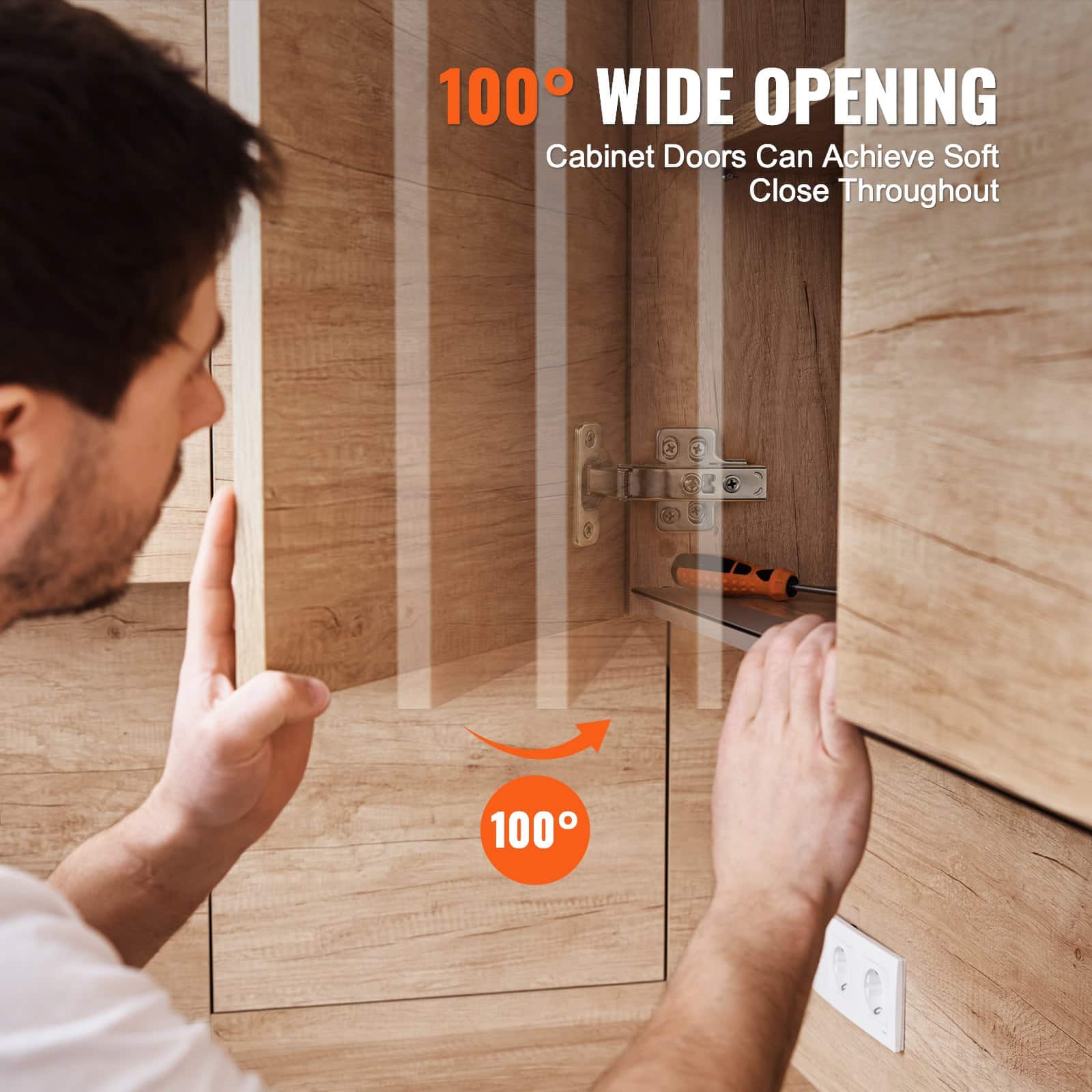VEVOR 40-Pack Soft Close Cabinet Hinges, 100° Full Overlay Concealed ...