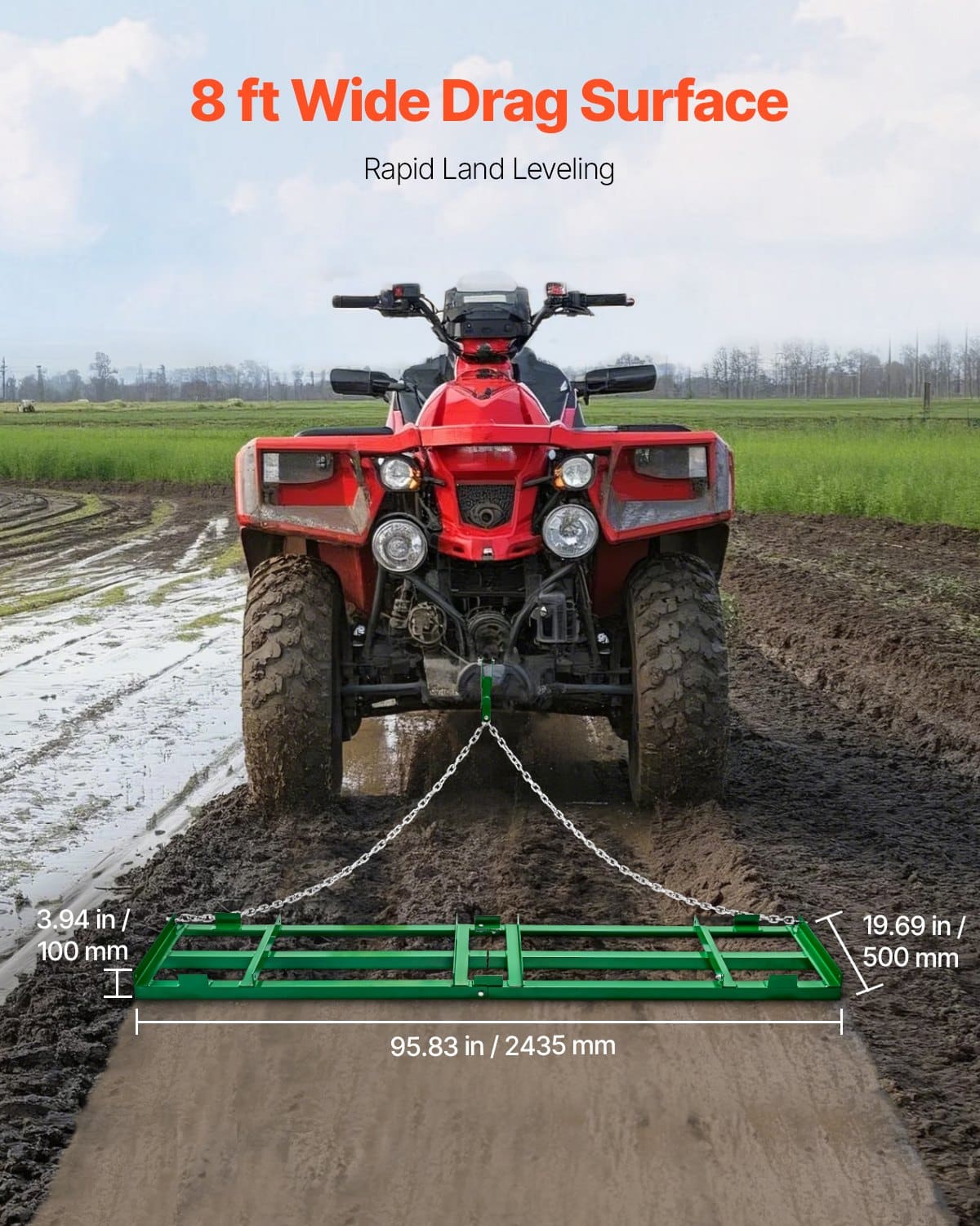 VEVOR 2.4 m Heavy Duty Tow-Behind Drag Harrow with Adjustable Bars & 1. ...