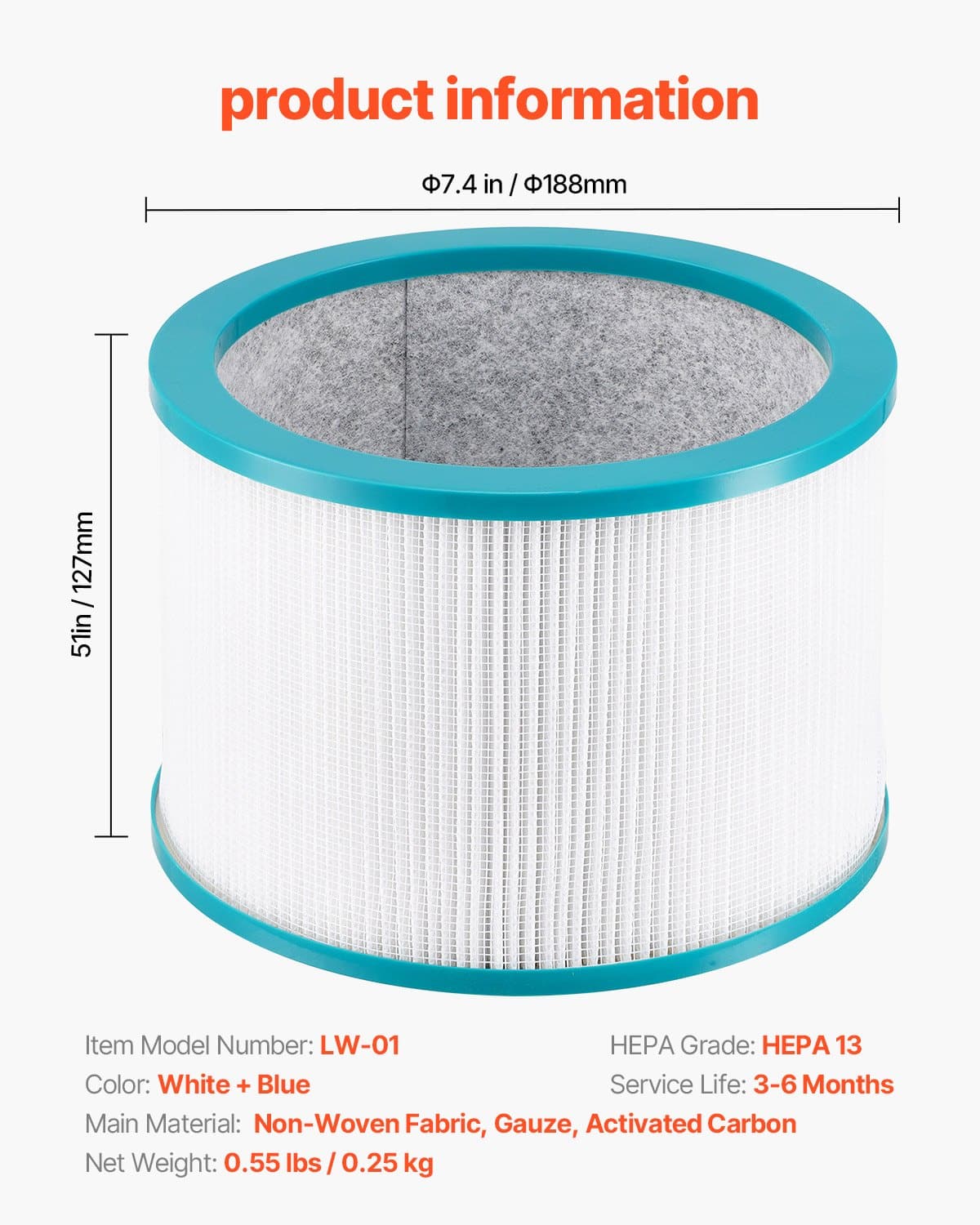 VEVOR HEPA & Carbon Replacement Filter for Bladeless Tower Fans – Multi ...